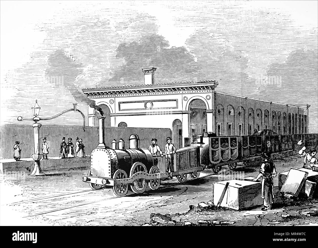 Engraving depicting Cambridge Railway Station, Cambridge, England, as ...