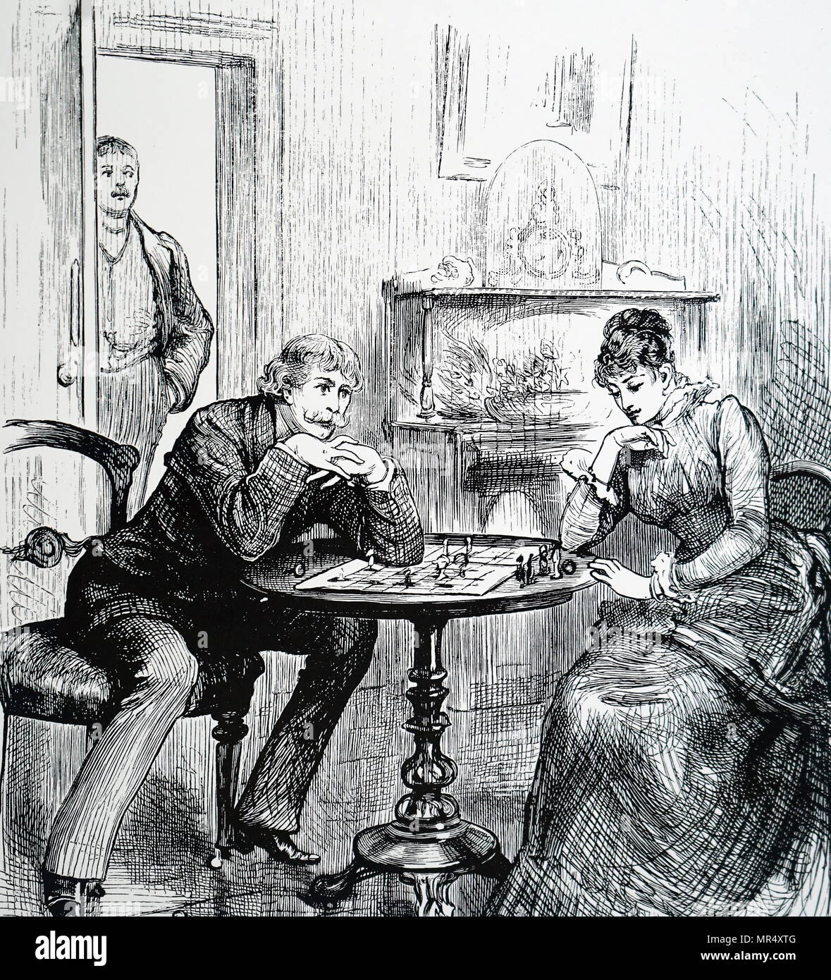 Illustration depicting a friendly game of chess. Dated 19th century ...