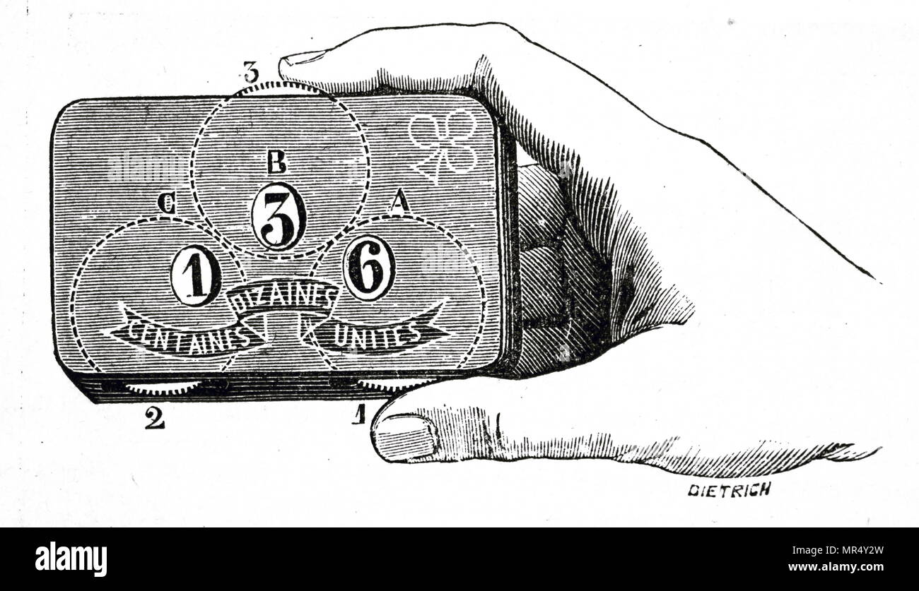 Illustration depicting an adjustable score recorder. Dated 19th century ...