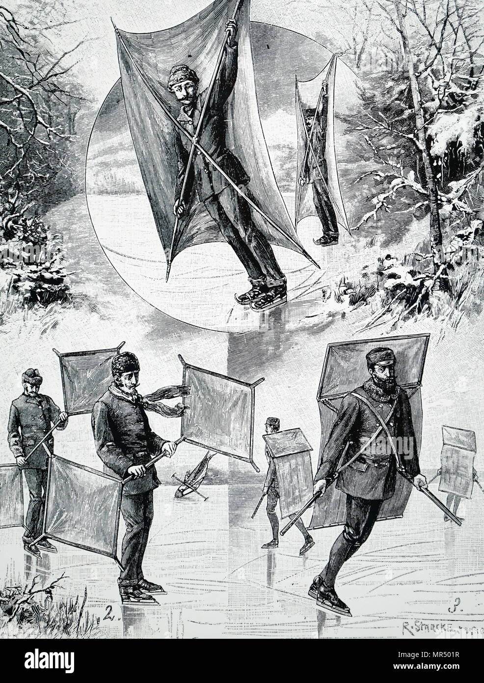 Illustration depicting a man sail skating. Dated 19th century Stock ...