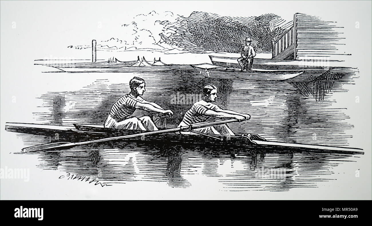 Illustration depicting double sculls rowing. Dated 19th century Stock ...
