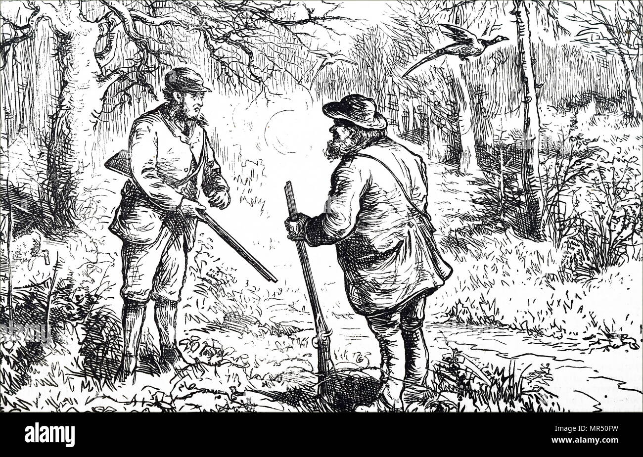 Cartoon depicting two men hunting. Dated 19th century Stock Photo - Alamy