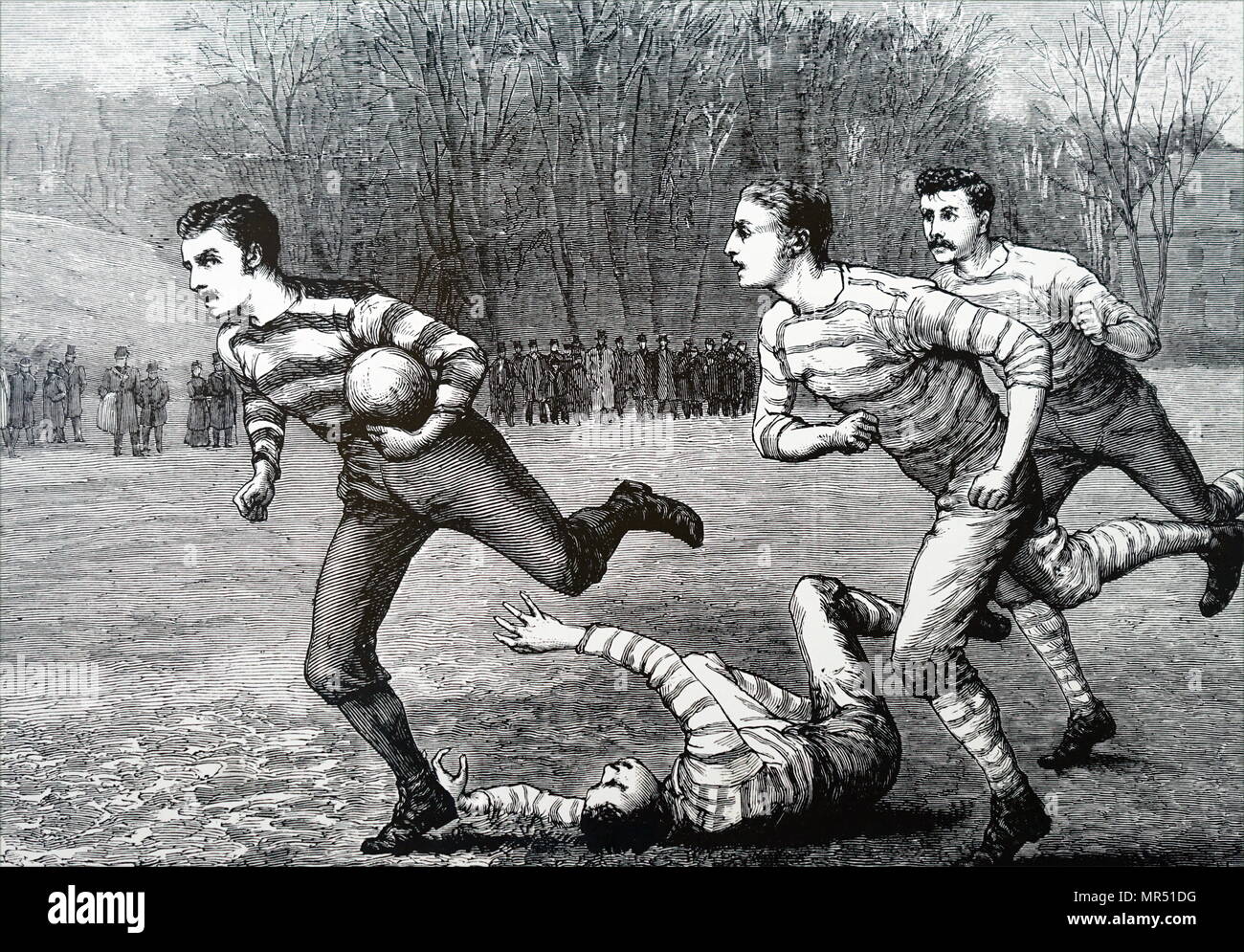 Illustration depicting a game of Rugby. Dated 19th century Stock Photo ...