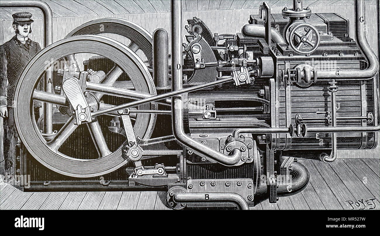 Engraving depicting a freezing machine for ships carrying perishable ...
