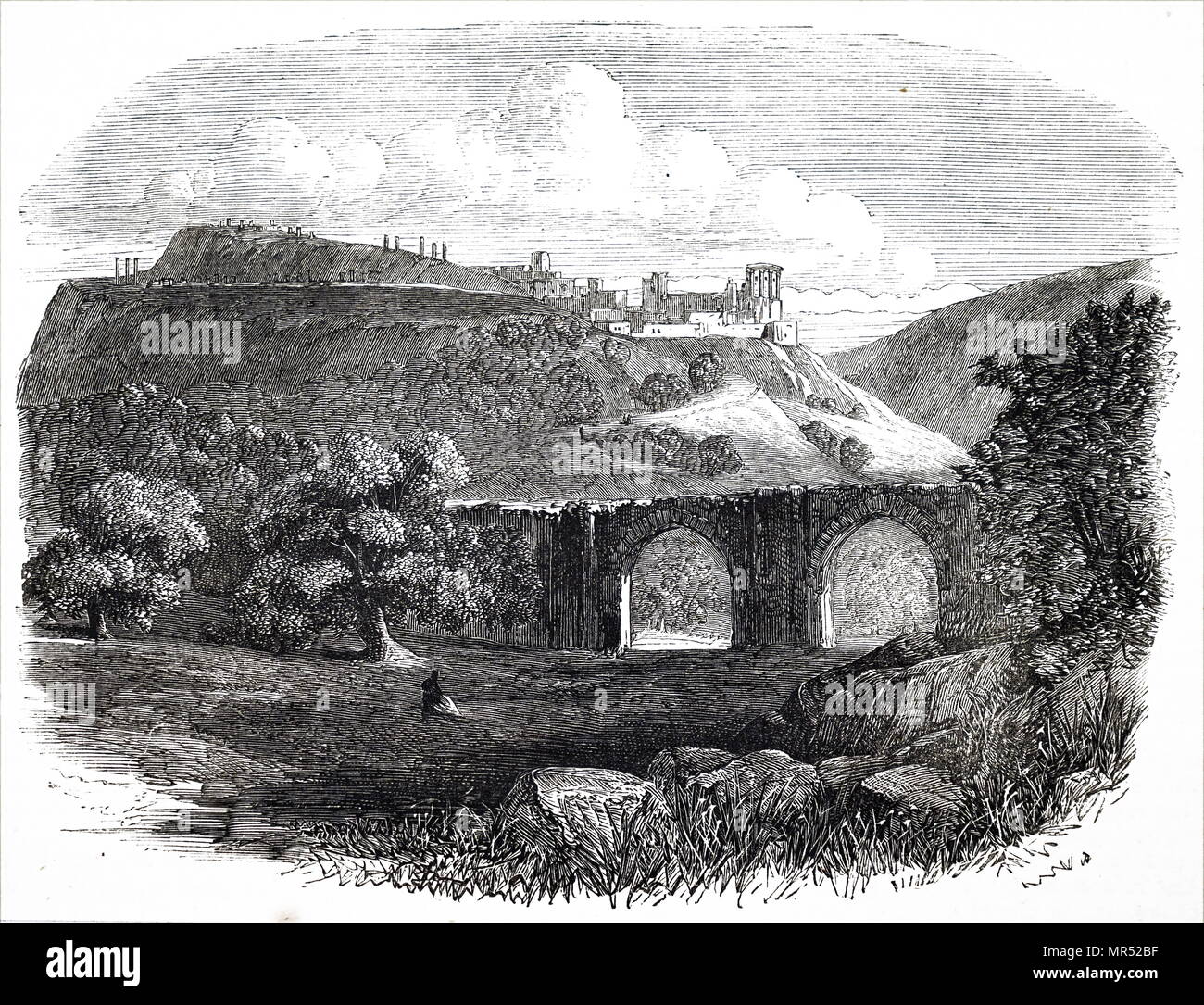 Illustration depicting a view of Samaria and Mount Gerizim. Samaria is ...