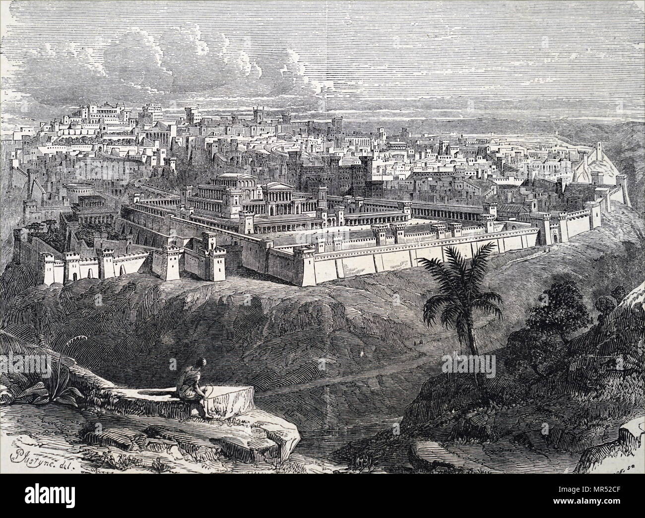 Illustration depicting a reconstruction of Jerusalem as it was thought ...