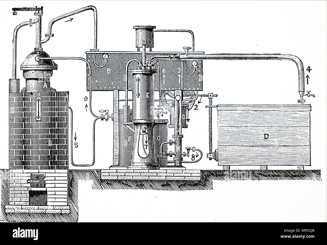 Illustration depicting an apparatus for making ice, using ammonia salts ...