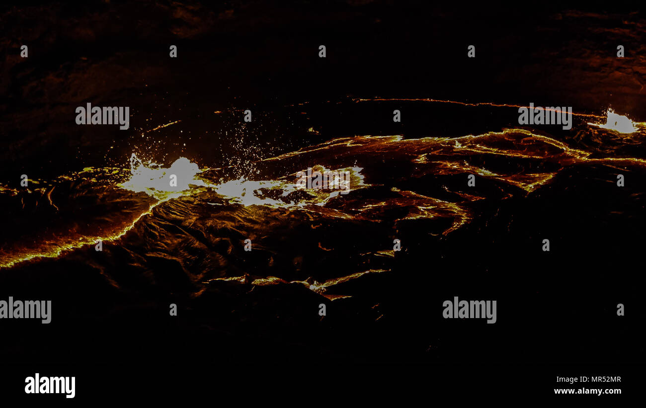 Panorama of Erta Ale volcano crater, melting lava, Danakil depression ...