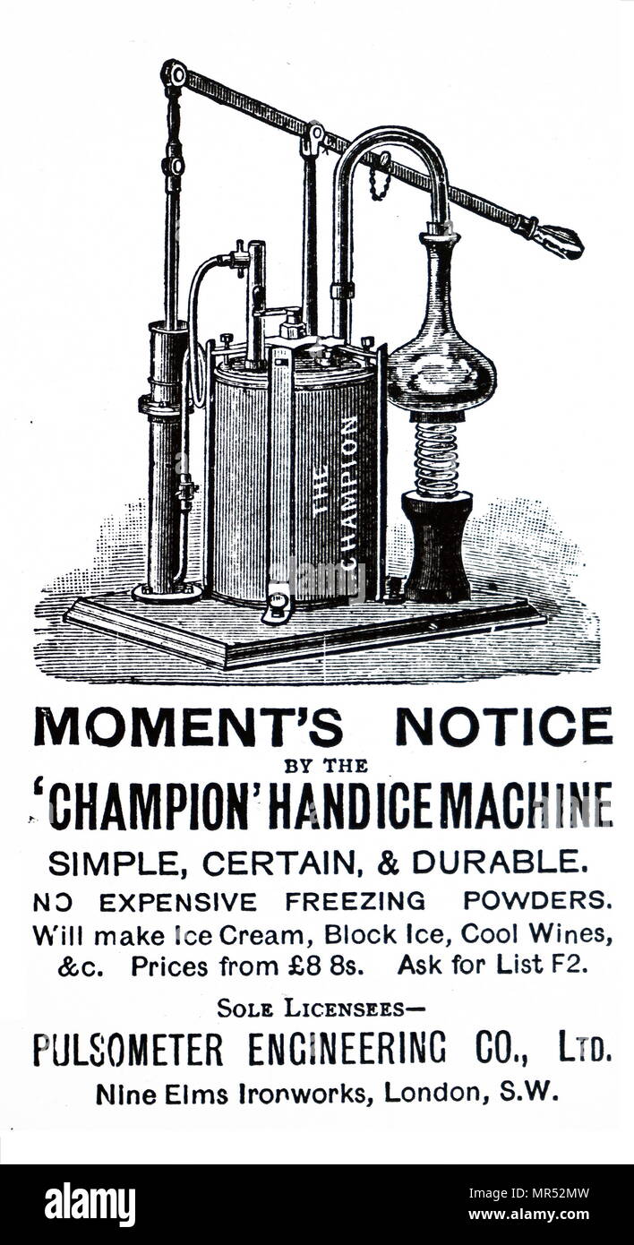 Advertisement for Champion Ice Machines. Dated 19th century Stock Photo ...