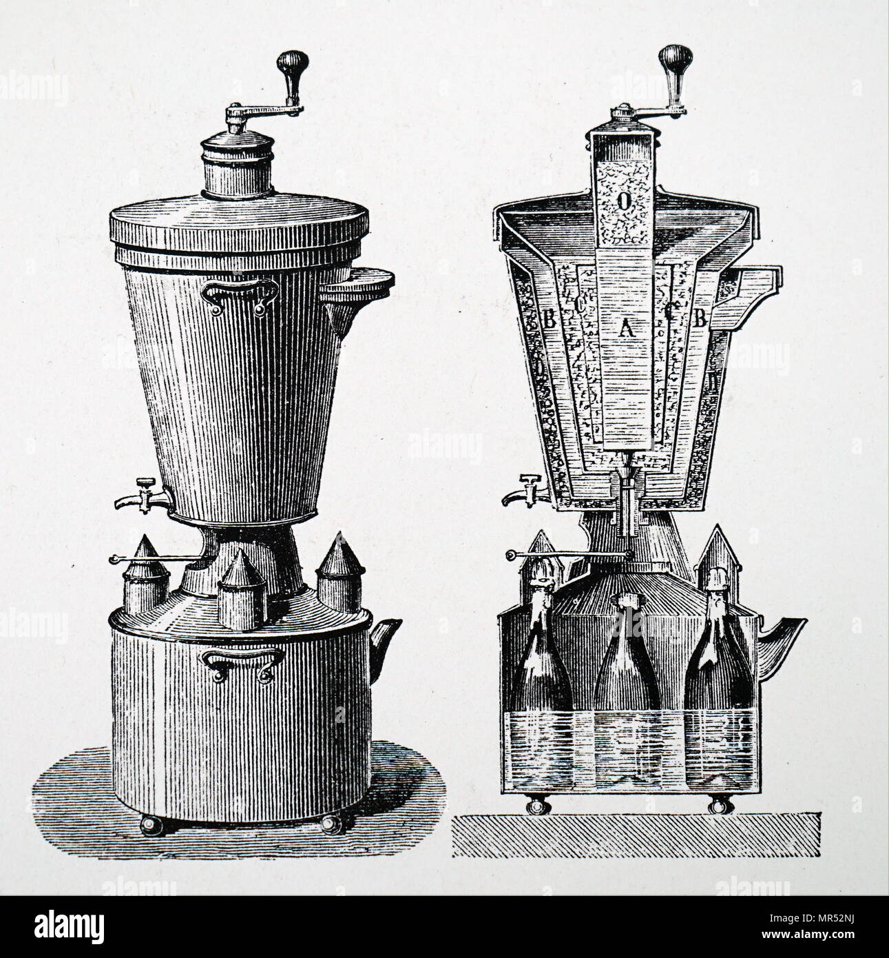 Illustration depicting an apparatus for making ice, using ammonia salts ...