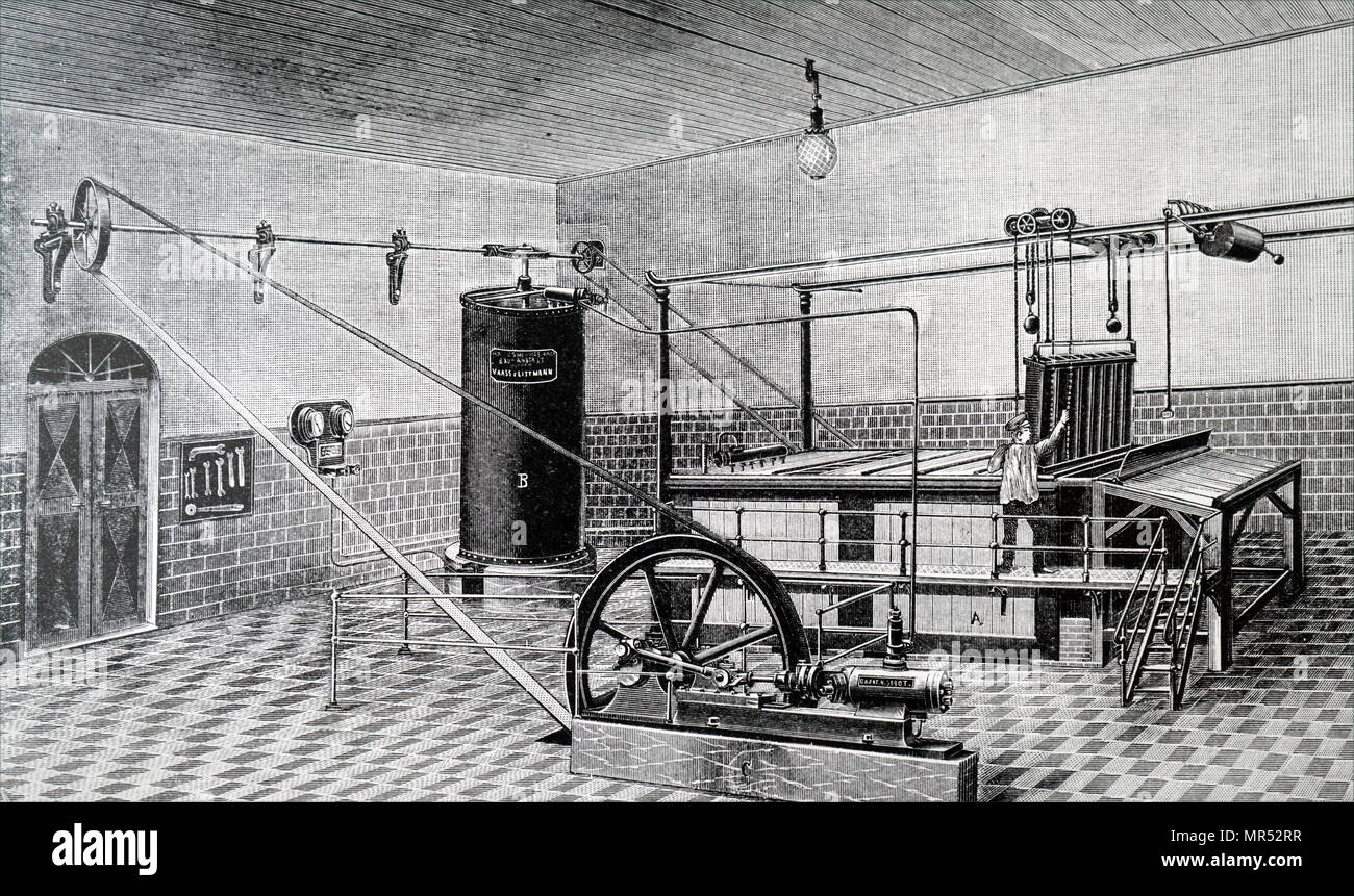 Illustration depicting the storeroom of an ice merchant's workshop in ...