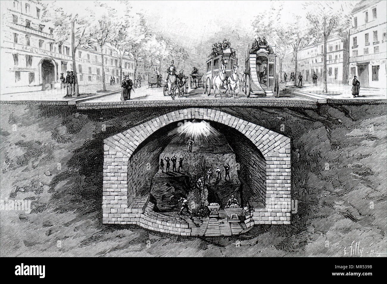 Illustration depicting the construction of the Paris Metro: fourth ...
