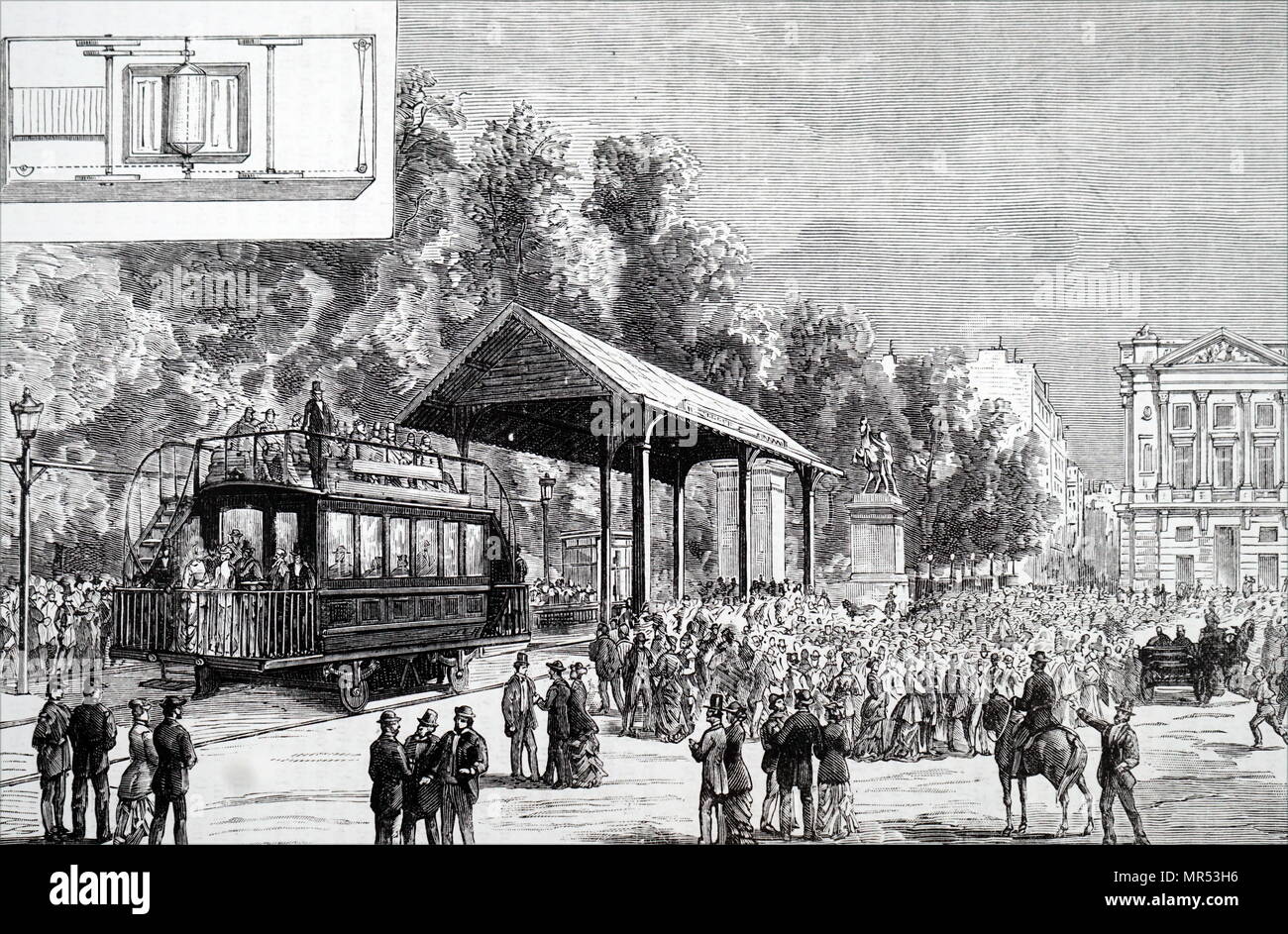Illustration depicting the first electric railway, created by Charles ...