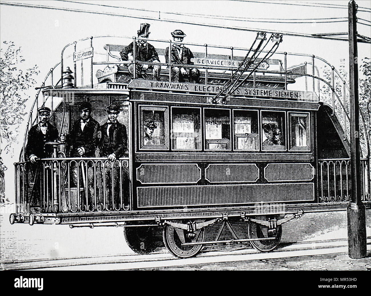 Illustration depicting the first electric railway, created by Charles ...