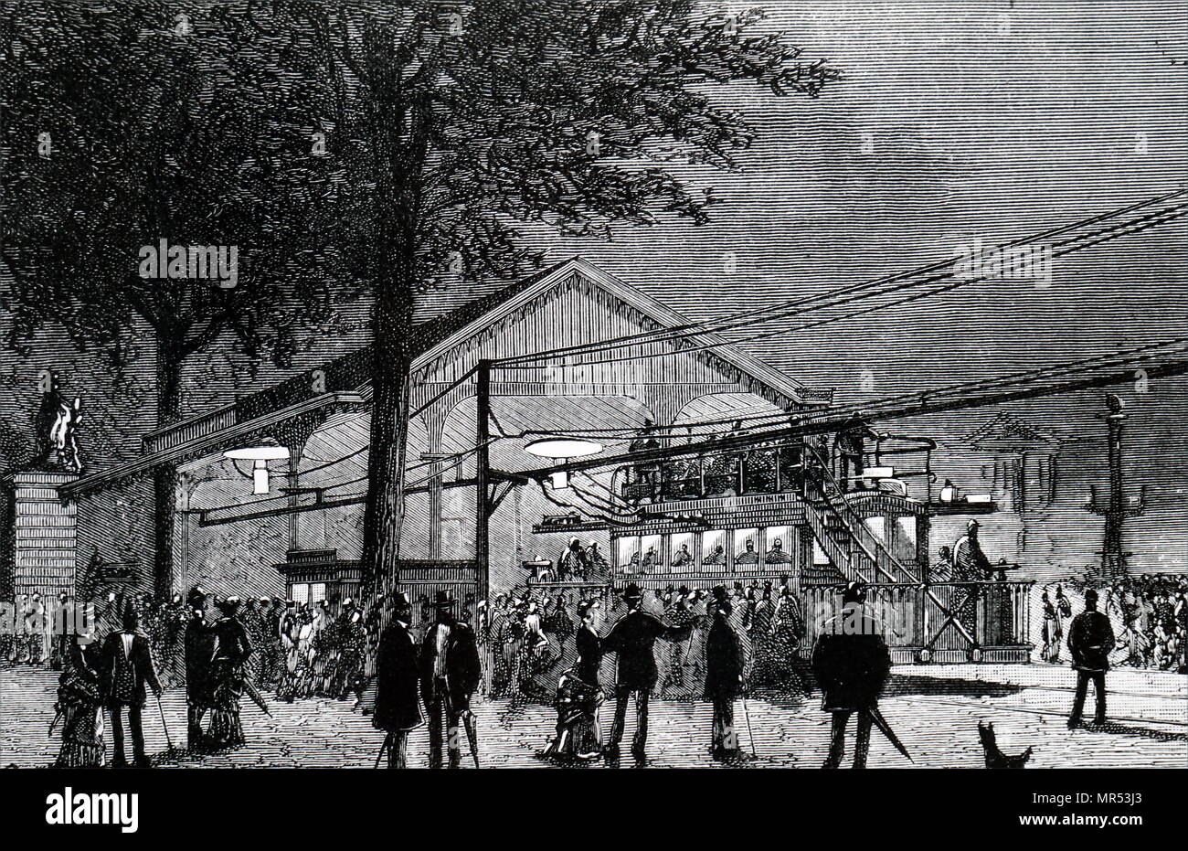Illustration depicting the first electric railway, created by Charles ...
