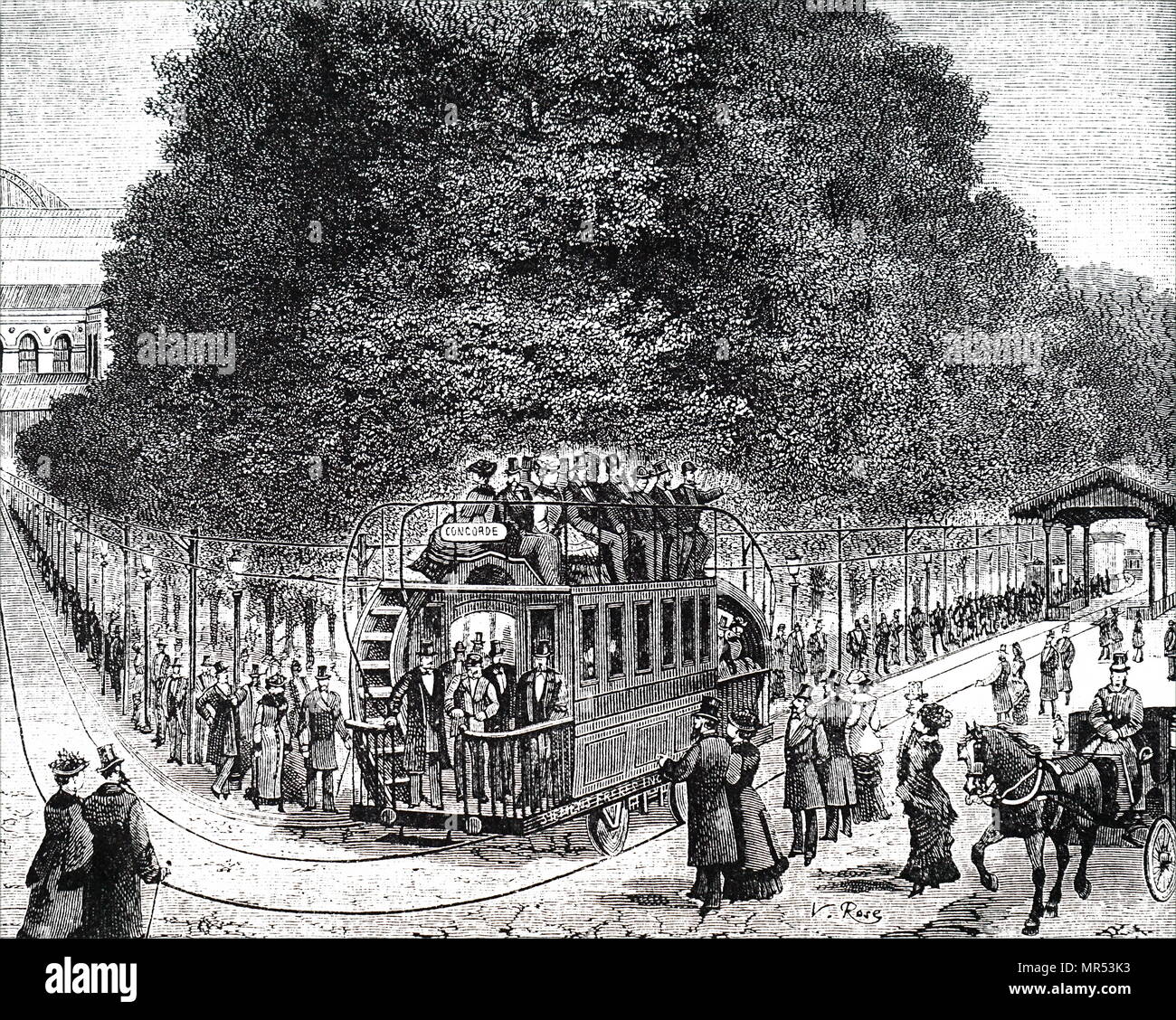 Illustration depicting the first electric railway, created by Charles ...