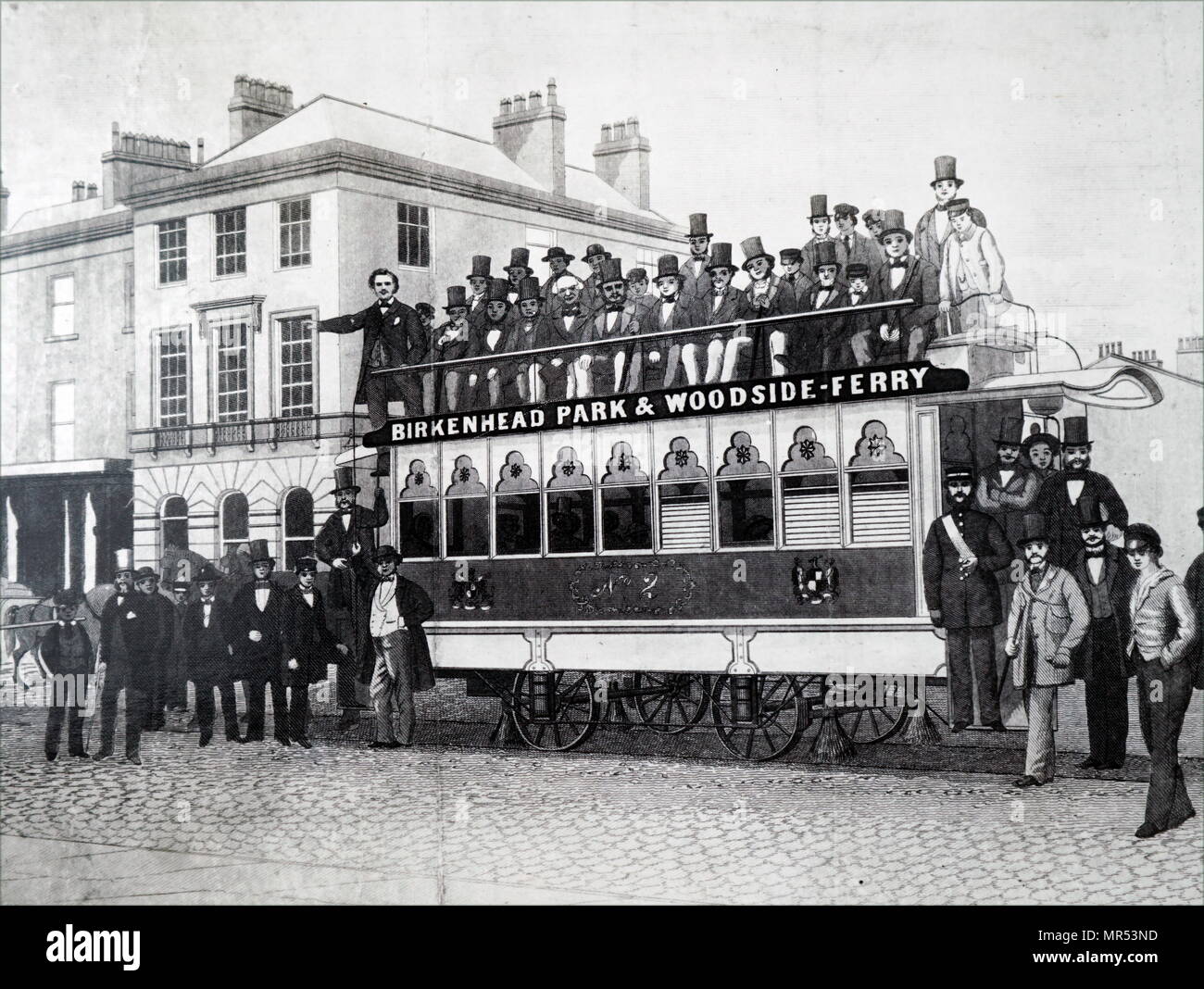 Illustration depicting the Birkenhead horse-drawn tram, which was the ...