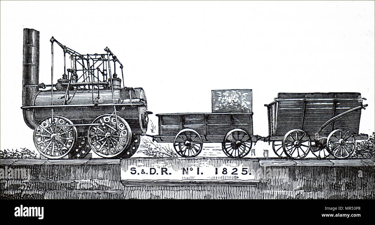 Engraving depicting an engine Locomotive I built by George Stephenson ...