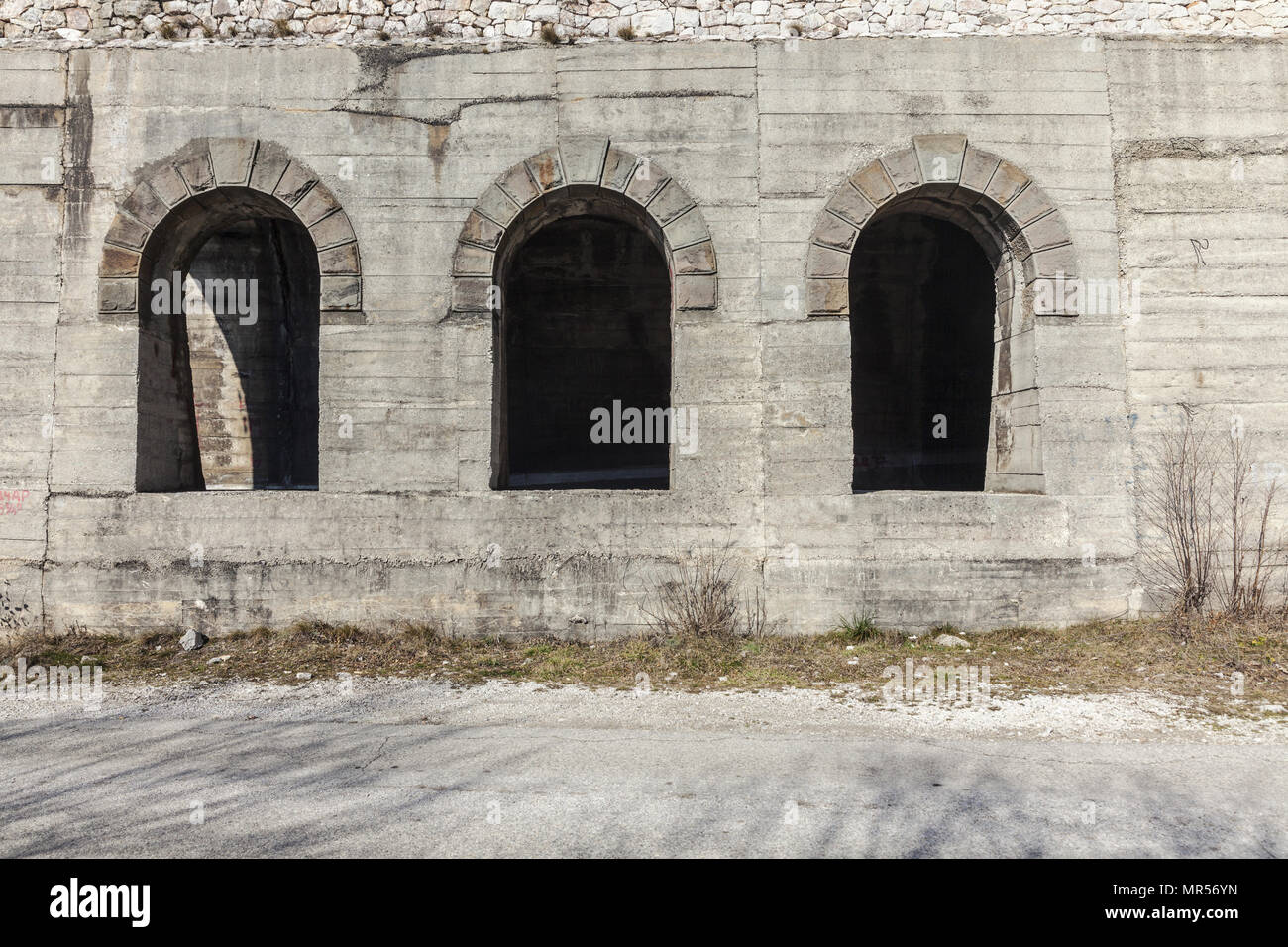 abstract stone and concrete windows on road Stock Photo - Alamy