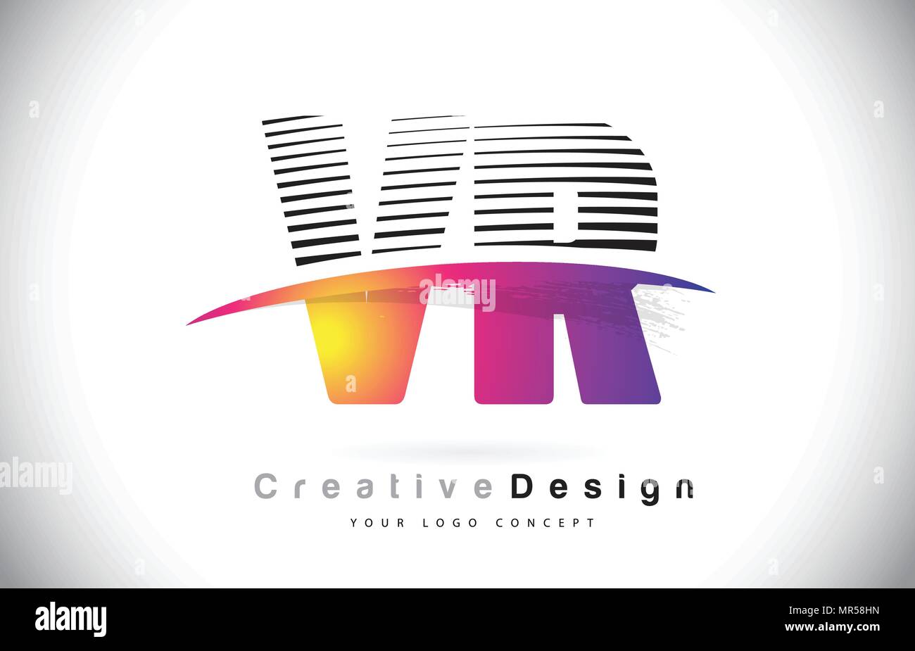 VR V R Letter Logo Design With Creative Lines and Swosh in Purple Brush ...