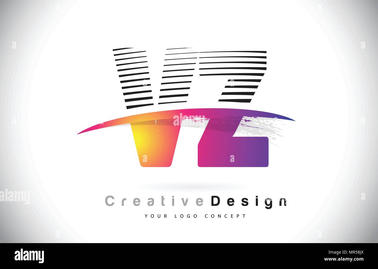 VZ V Z Letter Logo Design With Creative Lines and Swosh in Purple Brush ...