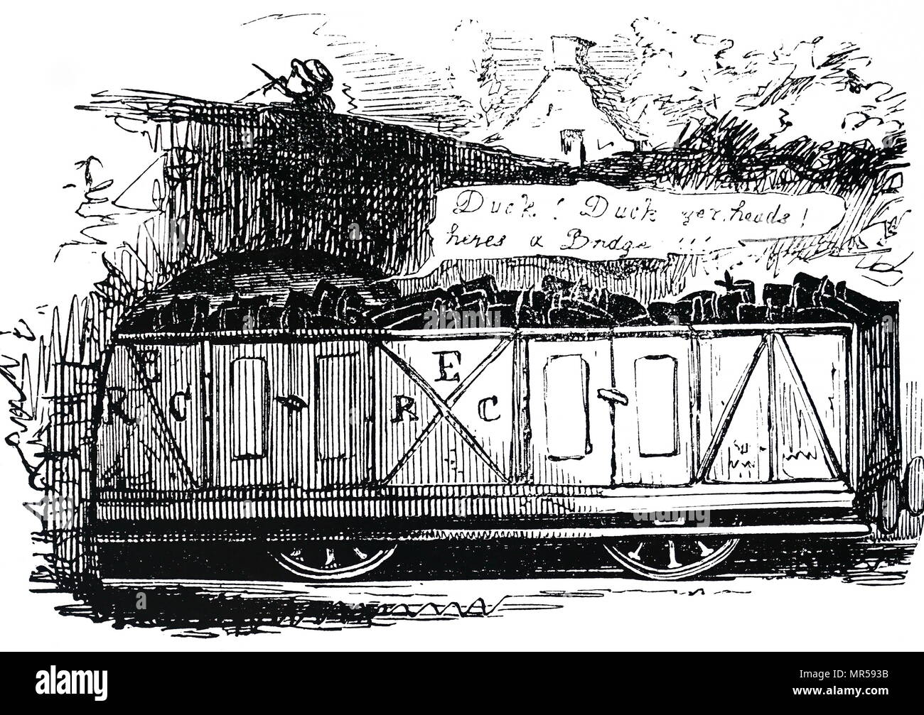 Cartoon commenting on the perils of travelling on the Epsom Railway ...