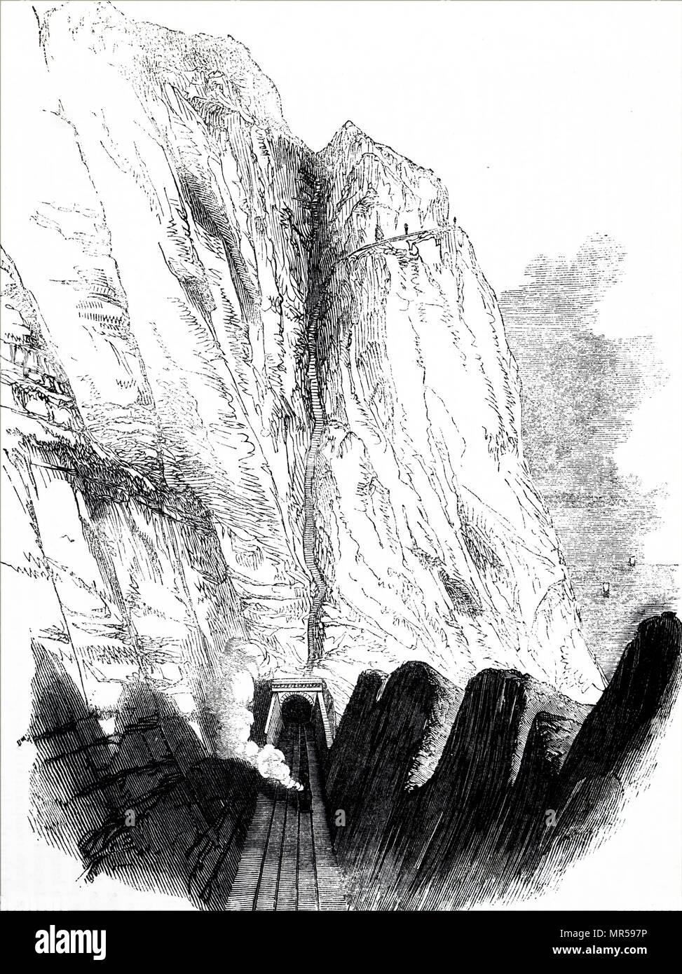 Engraving depicting Abbot's Cliff Tunnel, Dover. Dated 19th century ...