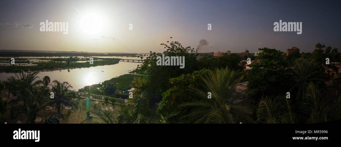 Aerial view to Niger river in Niamey at sunset, Niger Stock Photo - Alamy