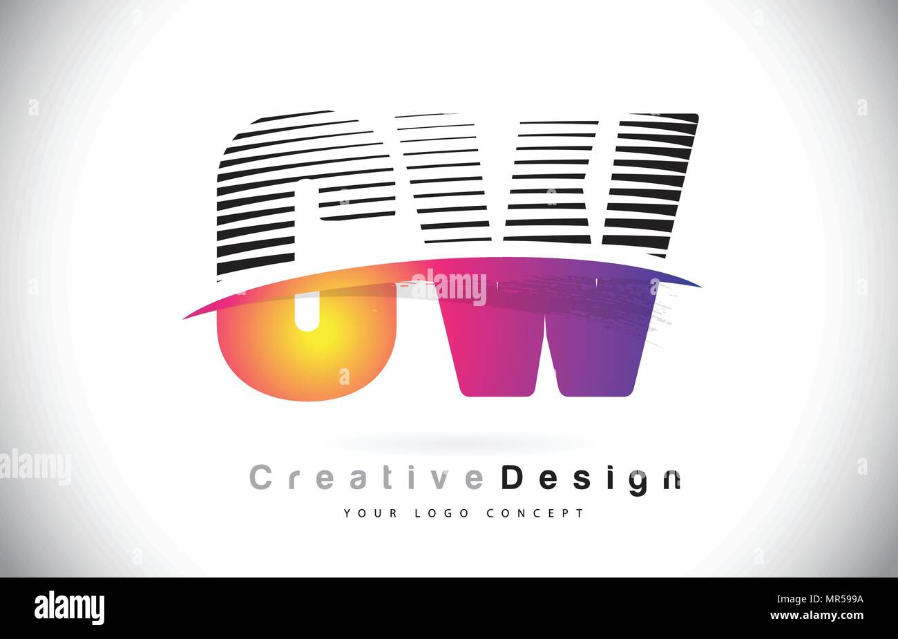 CW C W Letter Logo Design With Creative Lines and Swosh in Purple Brush ...