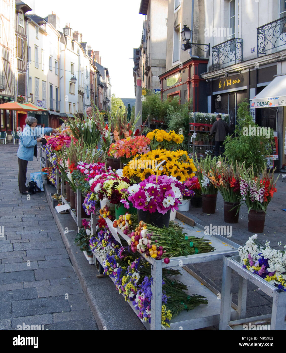 Rennes, FRANCE. Wet Saturday, Morning Flower Market, Flower stalls ...