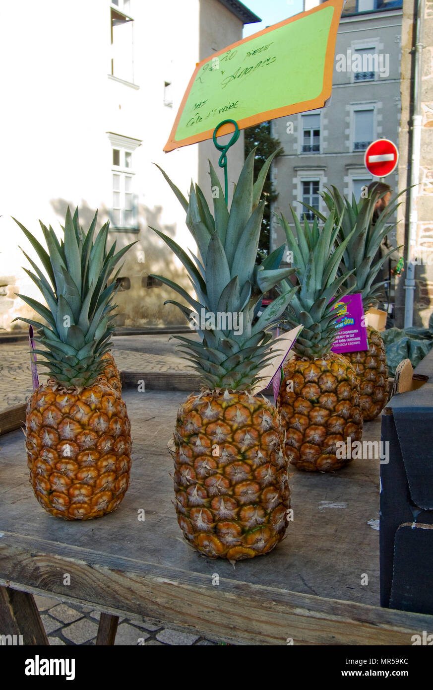 Rennes, FRANCE. Saturday Morning Market, "Fresh Pineapples on display ...