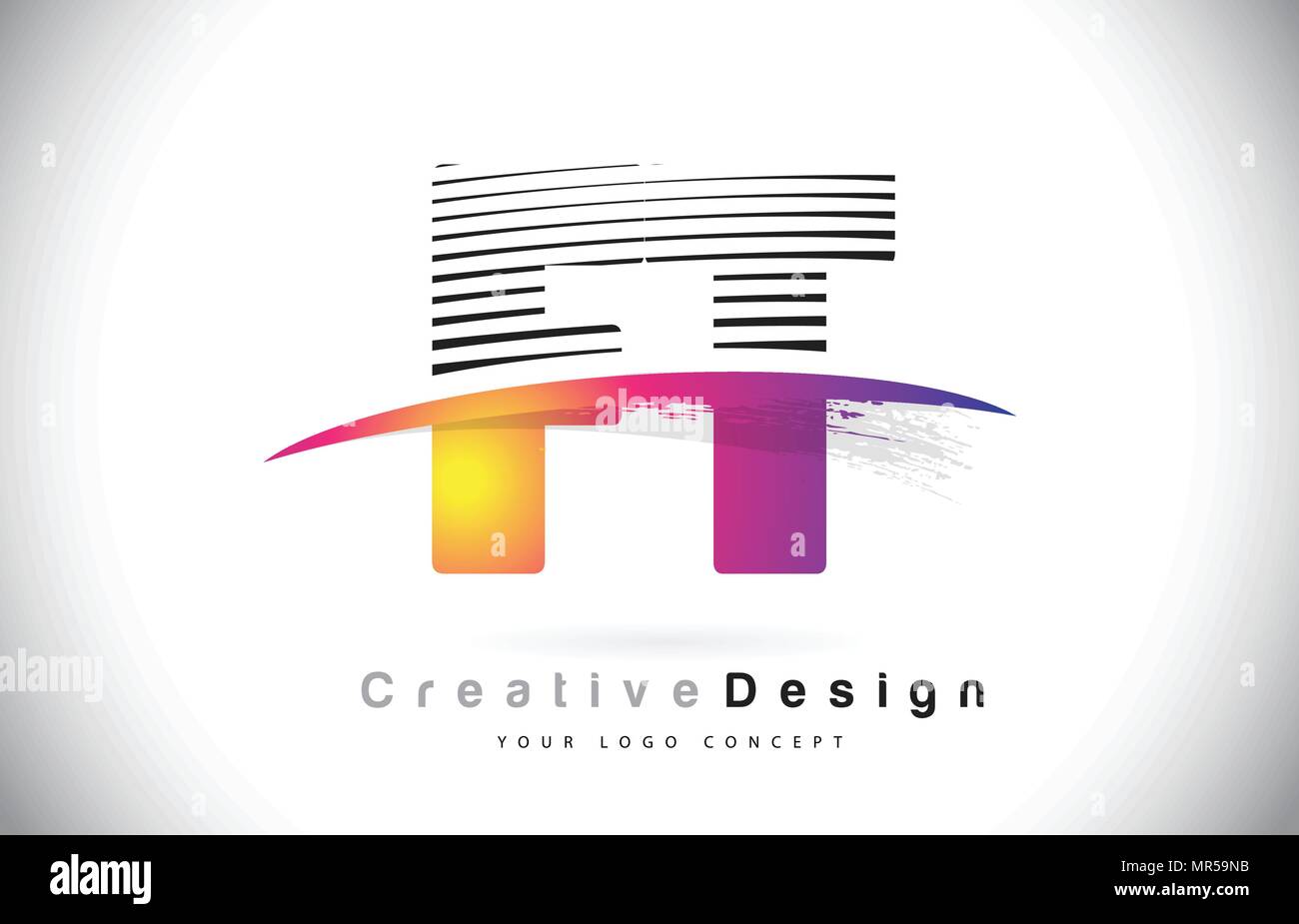 FT F T Letter Logo Design With Creative Lines and Swosh in Purple Brush ...