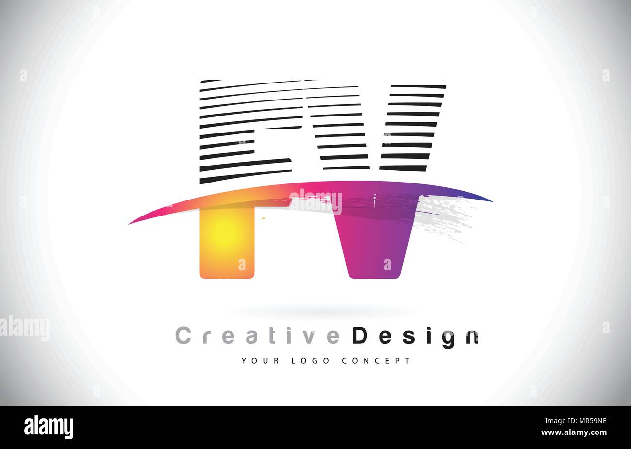 FV F V Letter Logo Design With Creative Lines and Swosh in Purple Brush ...