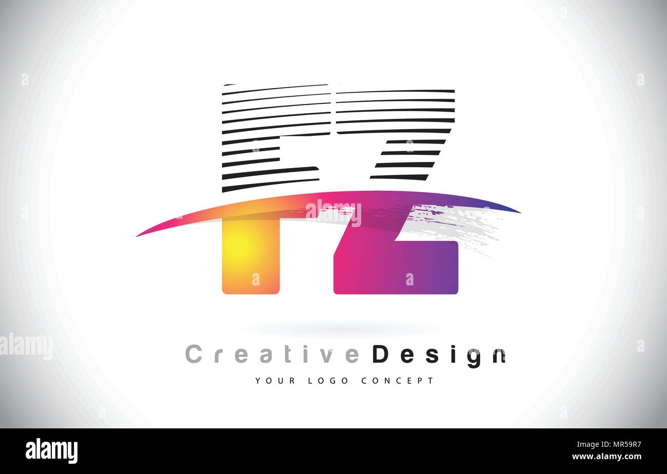 FZ F Z Letter Logo Design With Creative Lines and Swosh in Purple Brush ...