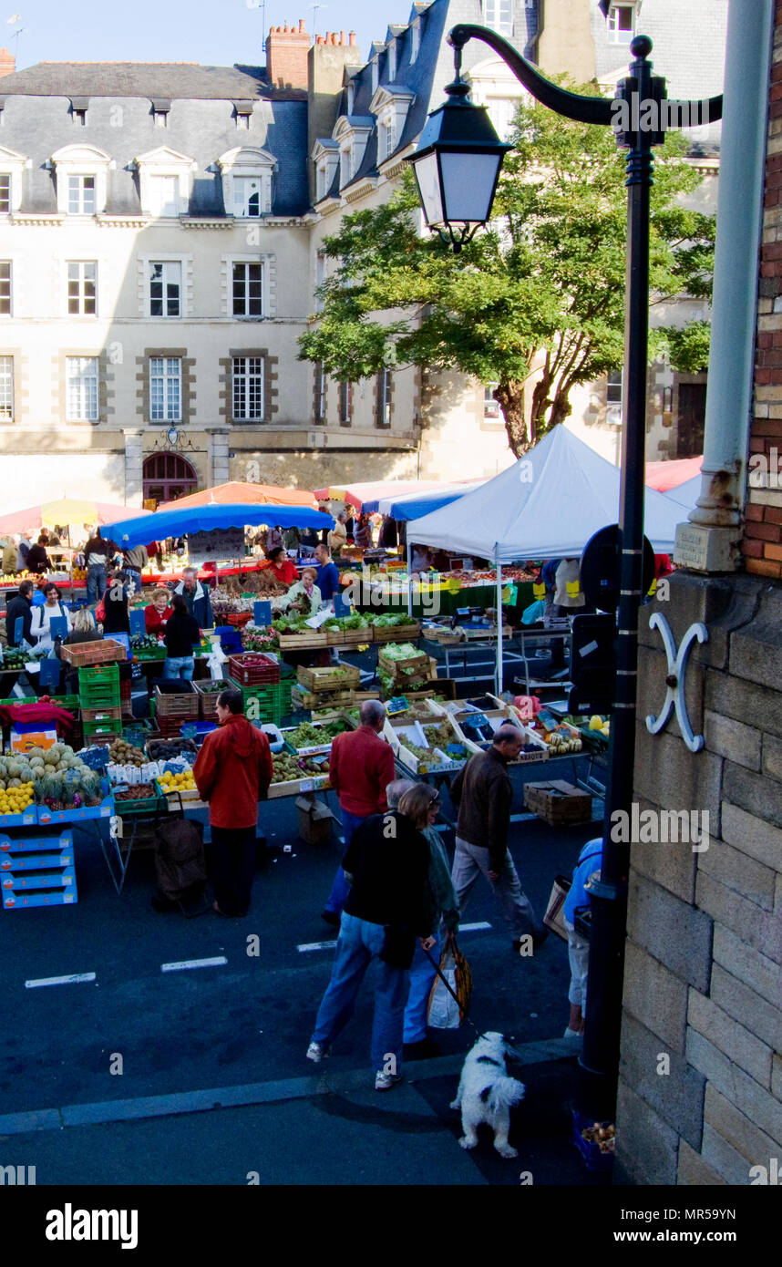 Rennes, FRANCE, "General view of the market stalls layout, at the ...