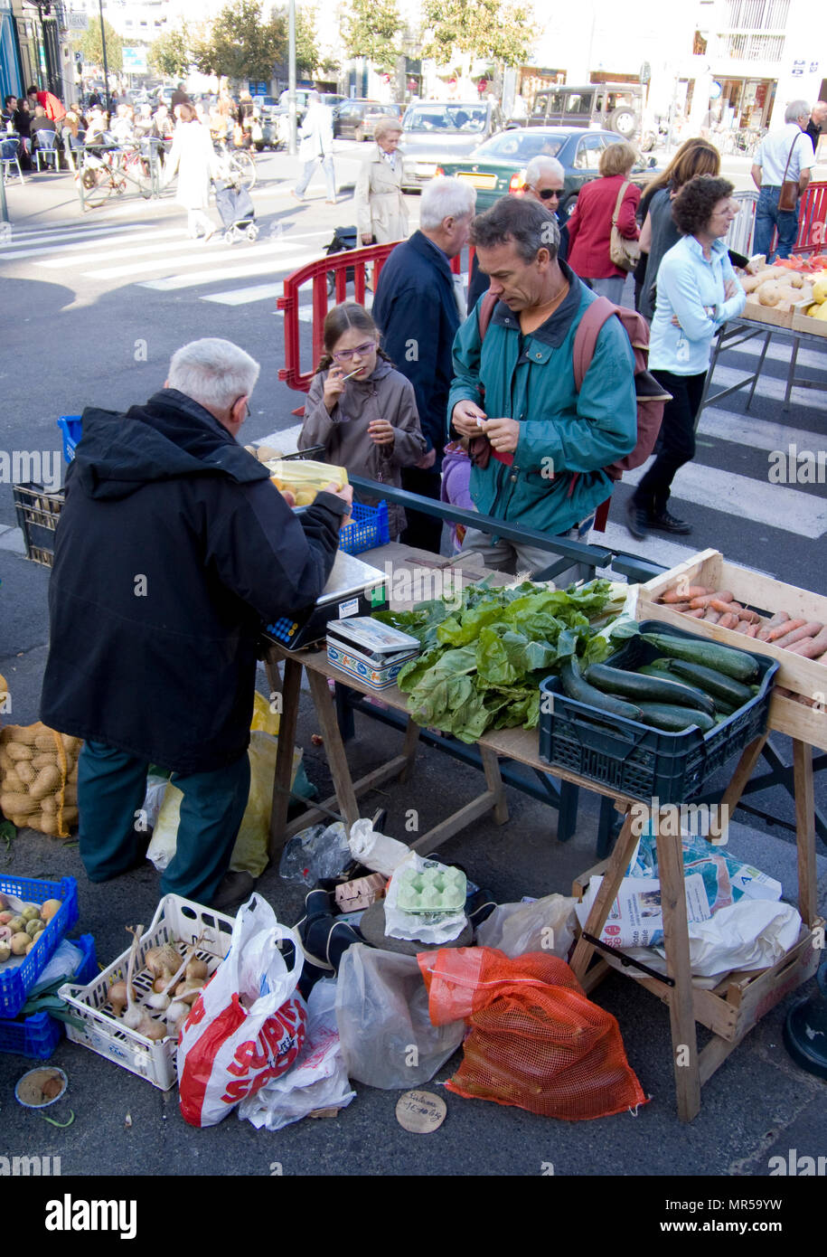 Rennes, FRANCE, "Small trestle tables used to sell produce, at the ...