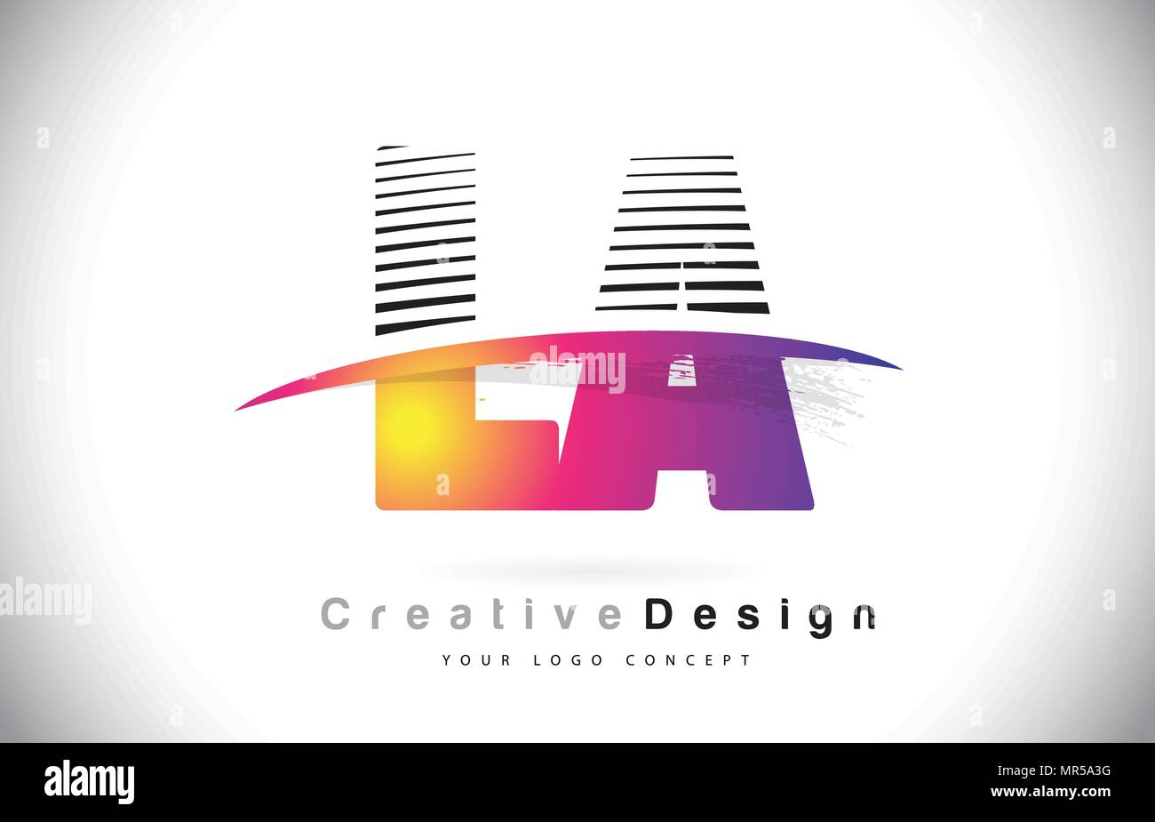 LA L A Letter Logo Design With Creative Lines and Swosh in Purple Brush ...