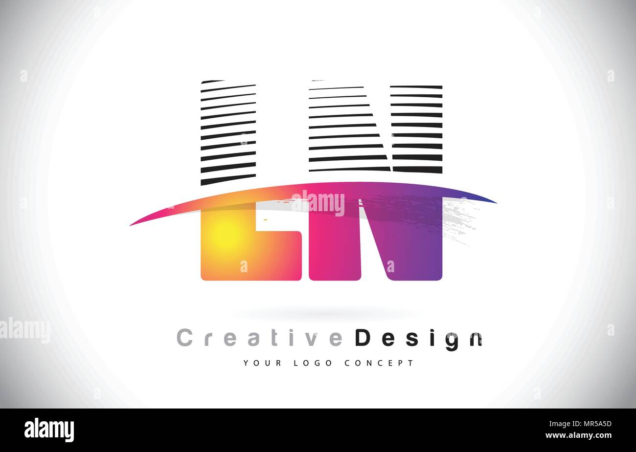 LN L N Letter Logo Design With Creative Lines and Swosh in Purple Brush ...