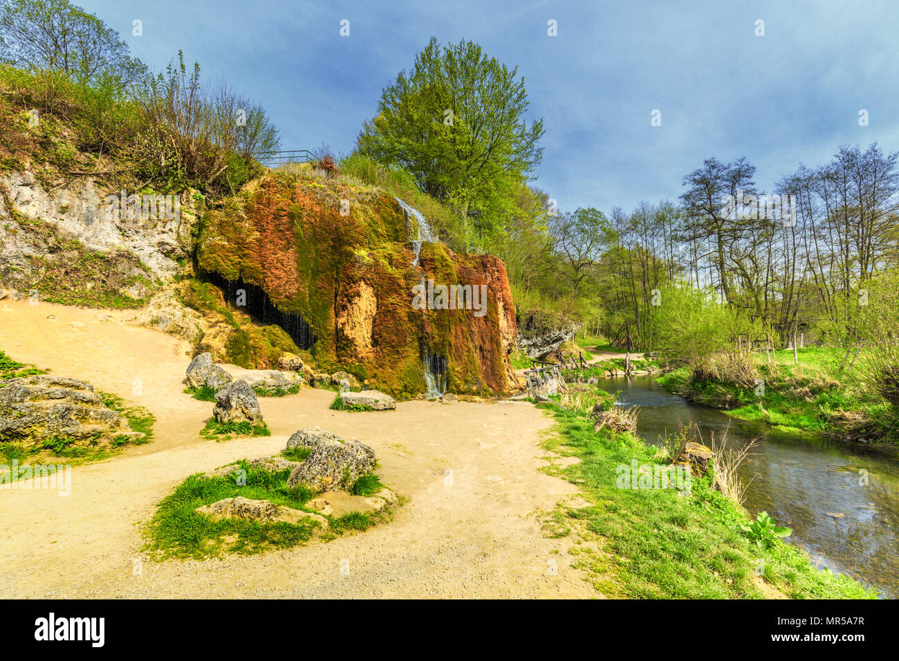 Natural monument Dreimühlen waterfall in German Eifel overgrown with ...