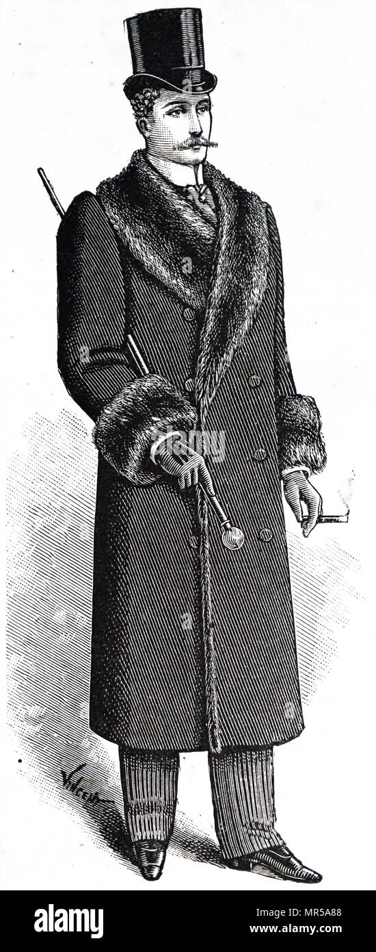 Engraving depicting a gentleman wearing a fur-lined coat. Dated 19th ...