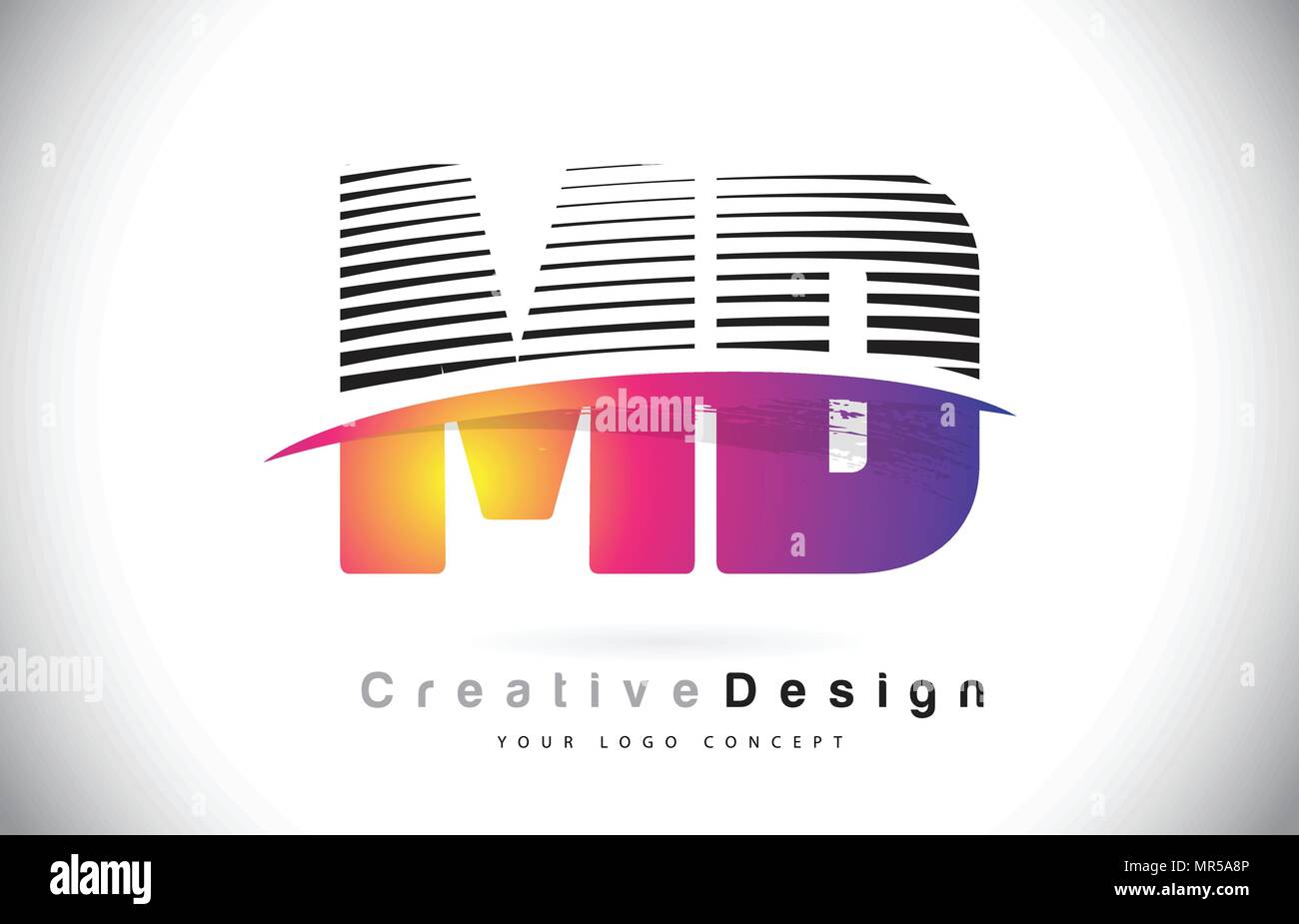 MD M D Letter Logo Design With Creative Lines and Swosh in Purple Brush ...