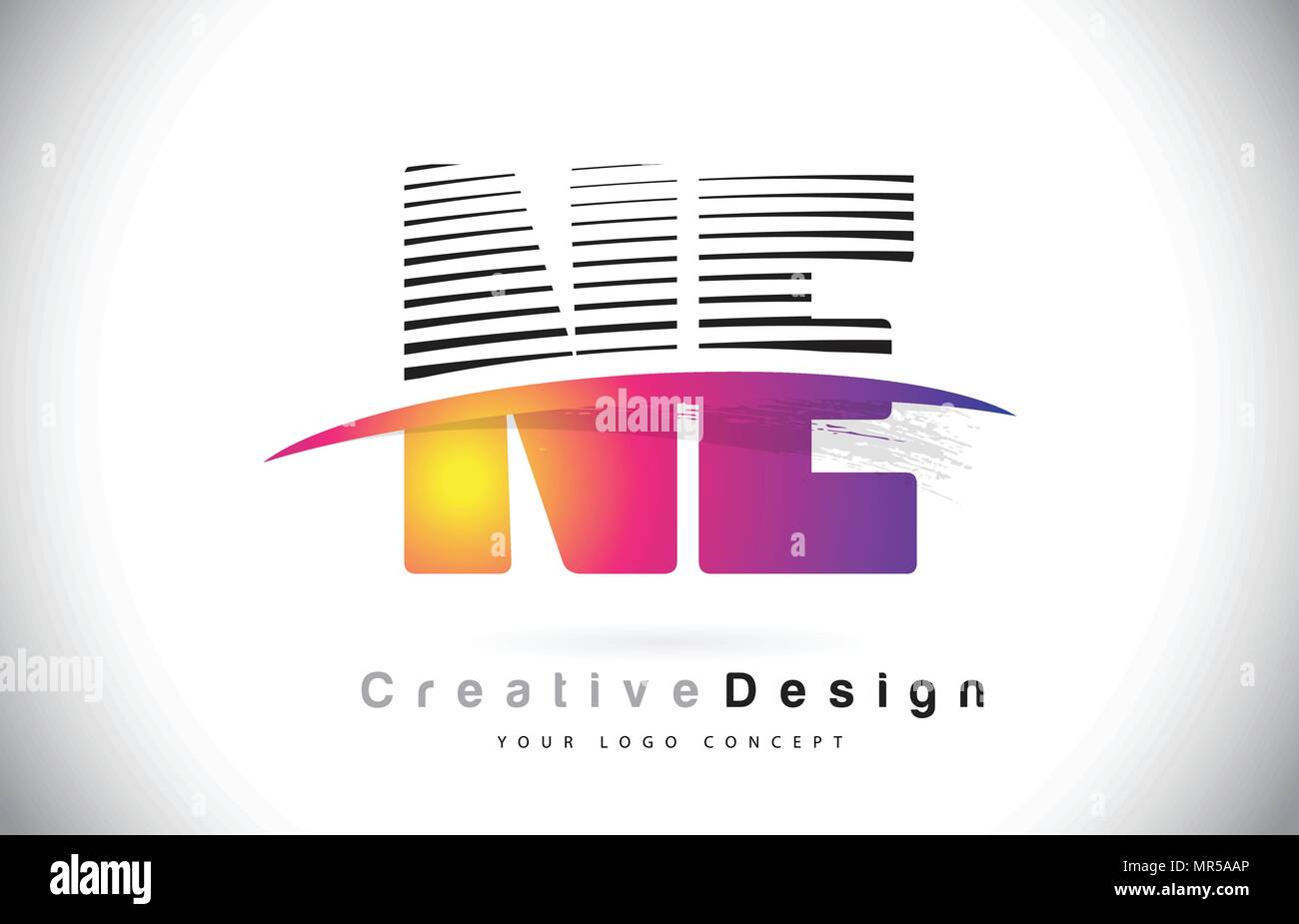NE N E Letter Logo Design With Creative Lines and Swosh in Purple Brush ...