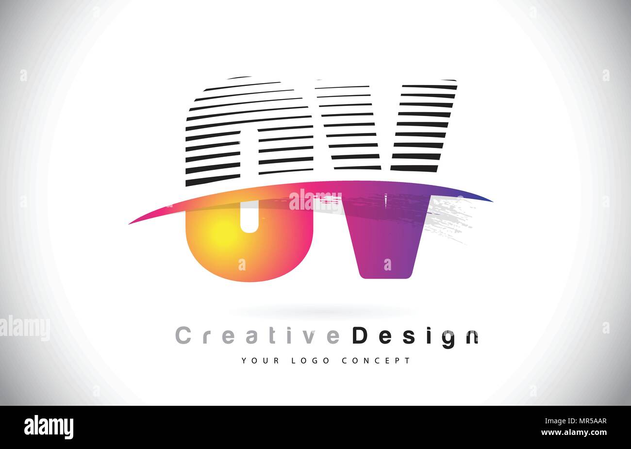 OV O V Letter Logo Design With Creative Lines and Swosh in Purple Brush ...
