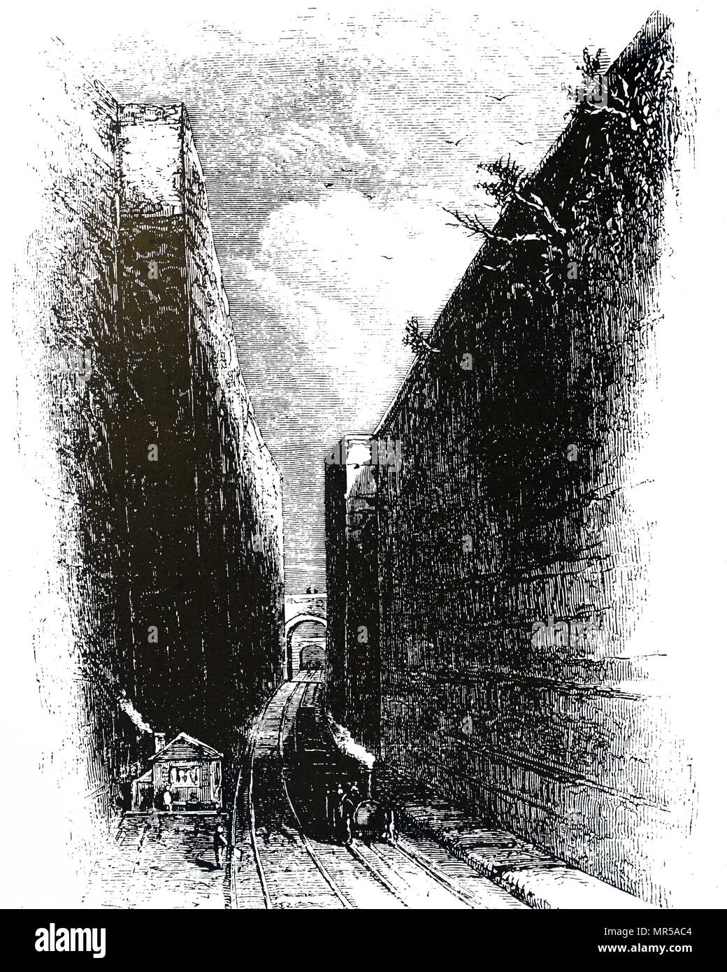 Engraving depicting the Olive Mount cutting, a 2 miles sandstone ...