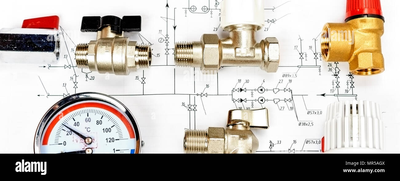 Engineering Concept Project of heating for house. thermostatic valve ...