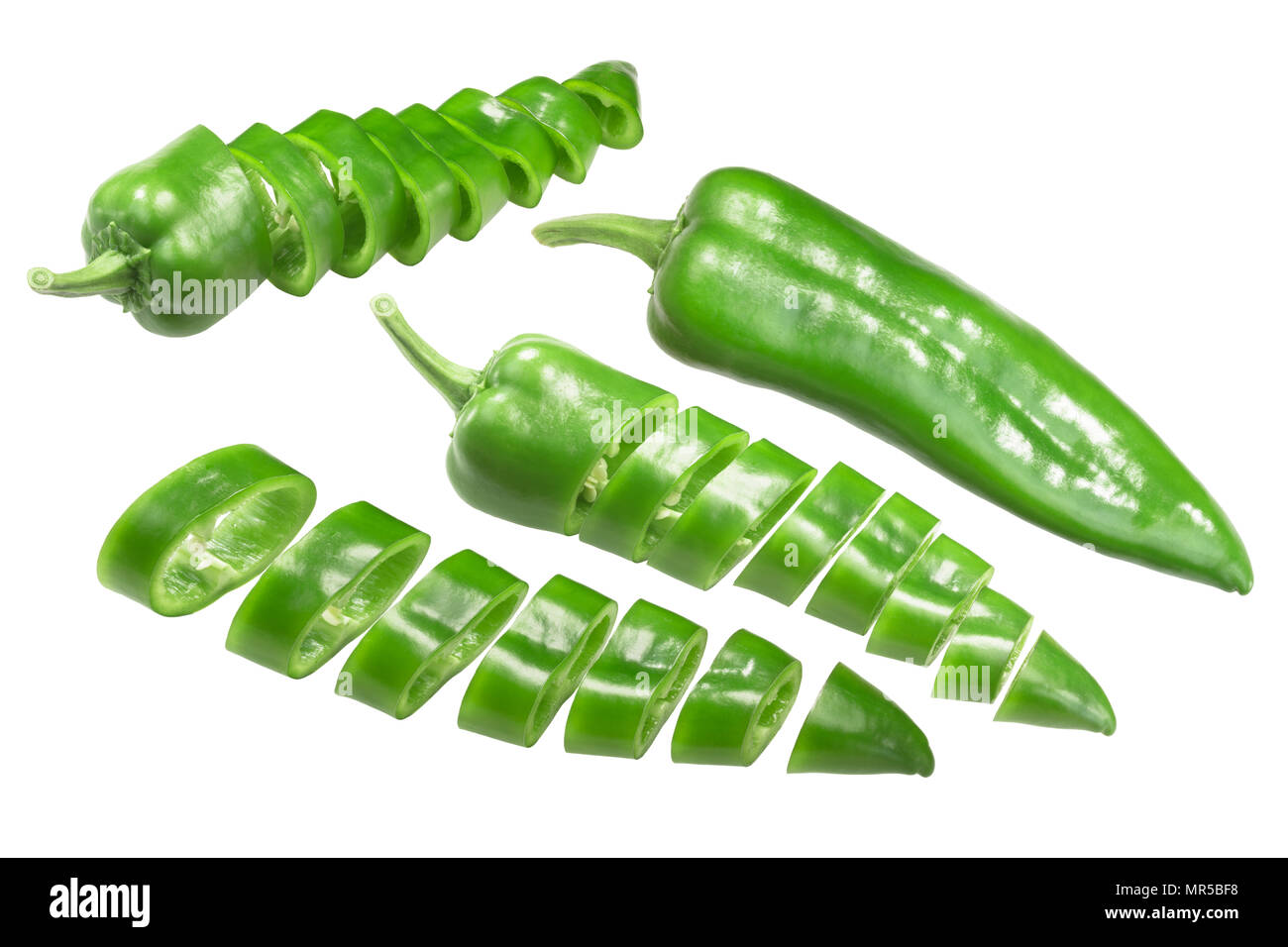 Whole and chopped green chile peppers Stock Photo - Alamy