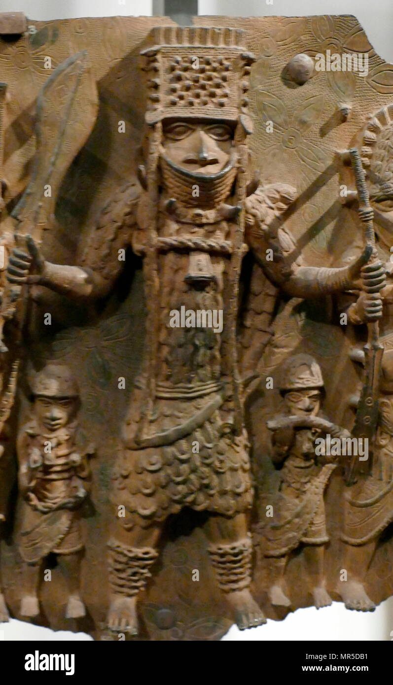 Benin Bronze metal plaque that decorated the royal palace of the Benin ...