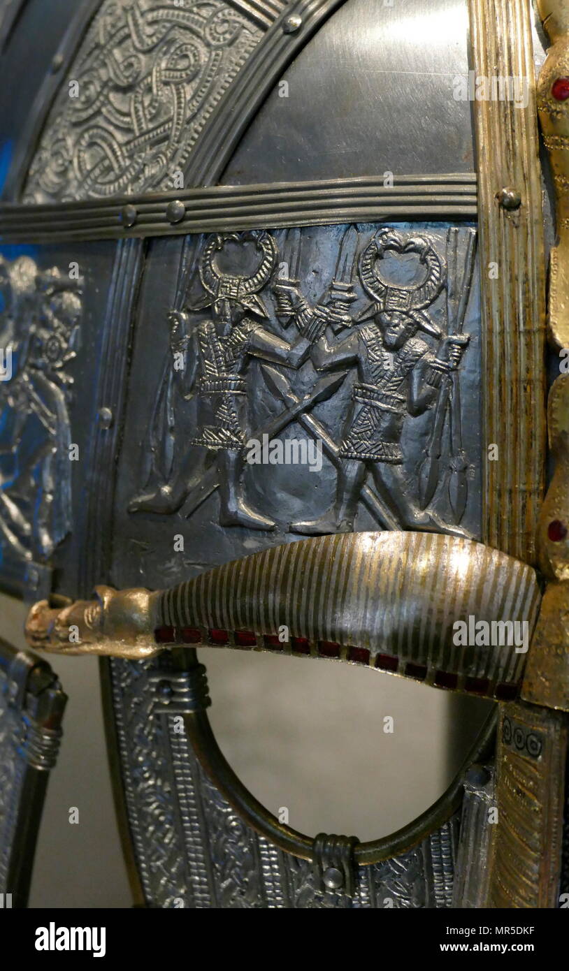 reconstruction of the Sutton Hoo helmet, a decorated Anglo-Saxon helmet ...
