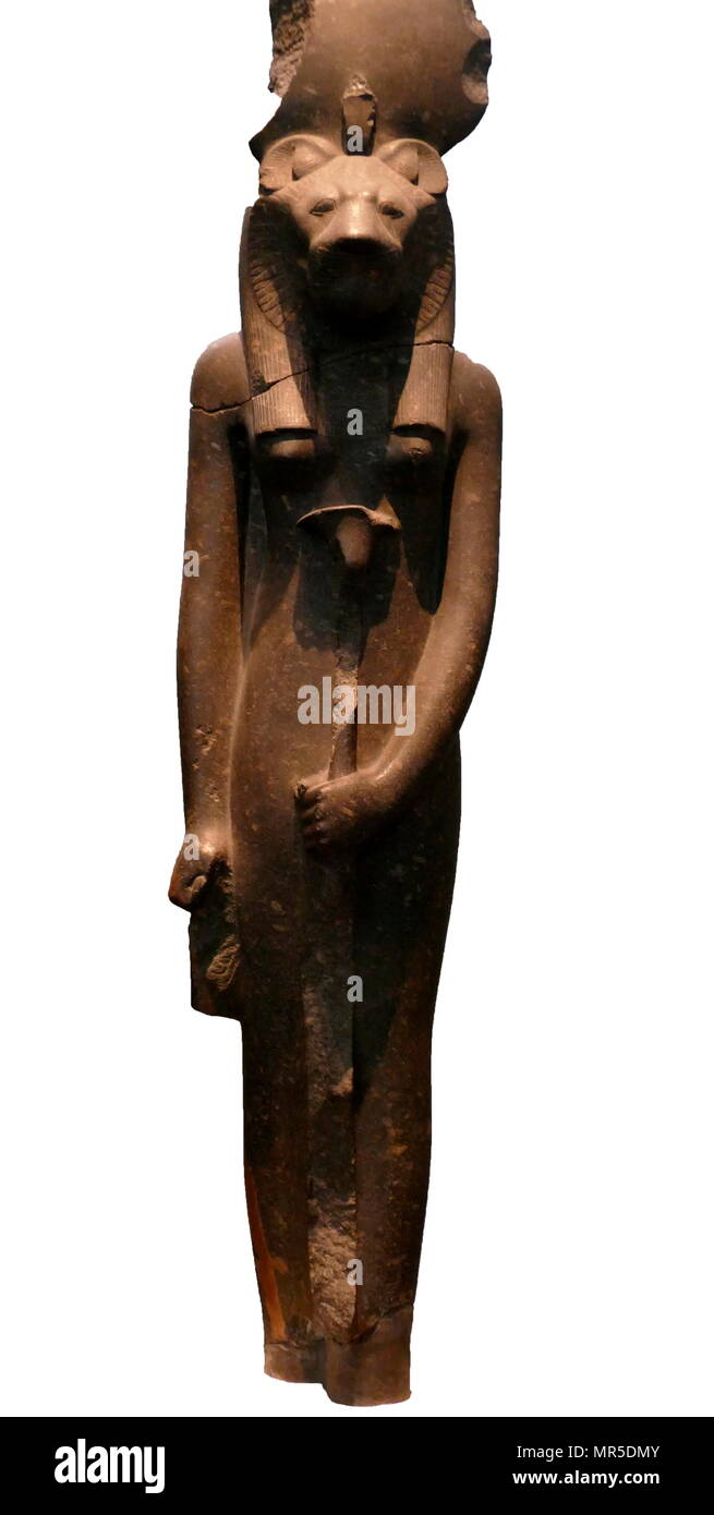Black granite statue of the goddess Sakhmet, from the Temple of Mut ...