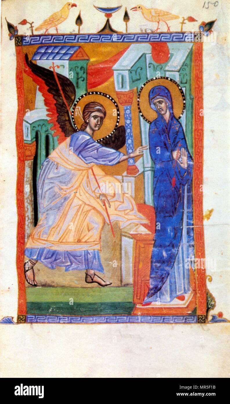 Armenian Christian illustrated manuscript showing the annunciation; 14th century Stock Photo - Alamy